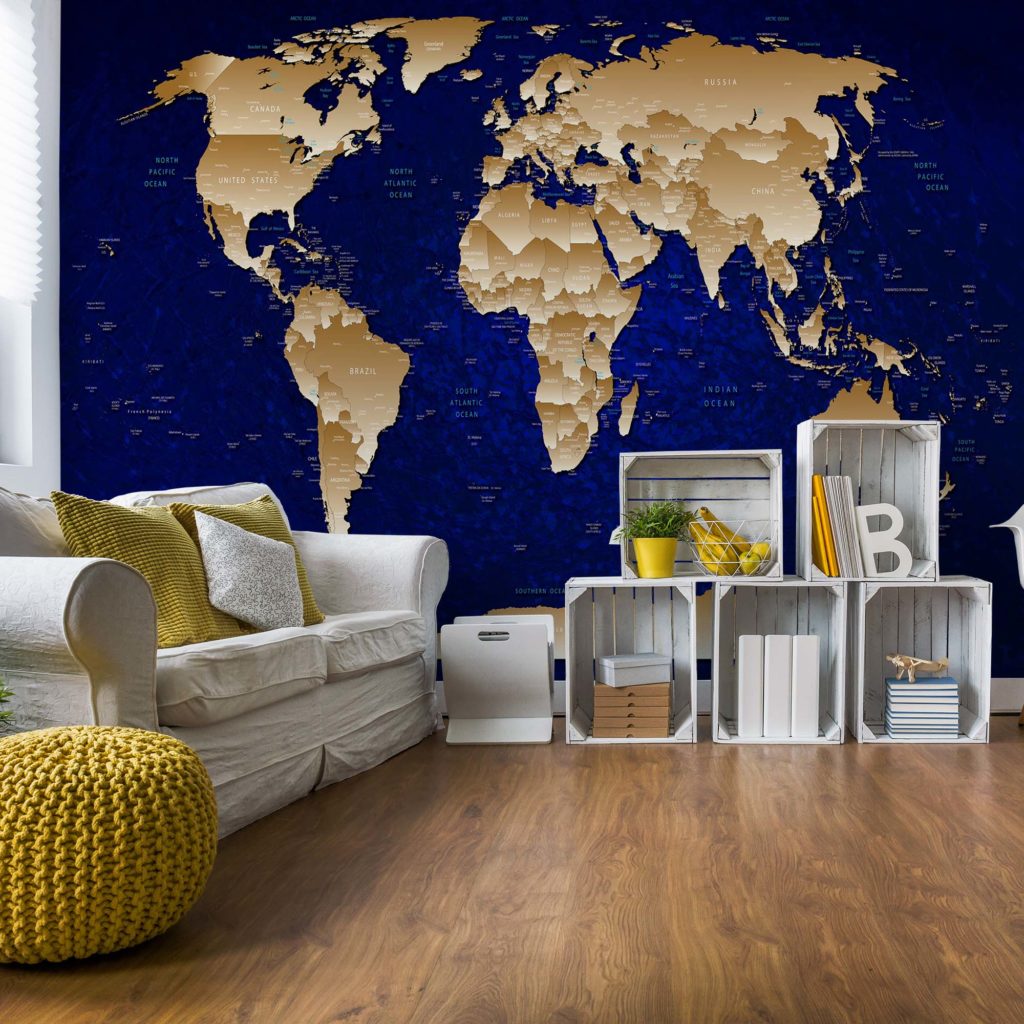 Blue And Gold World Map(10870WM) - Tapeedikodu.ee